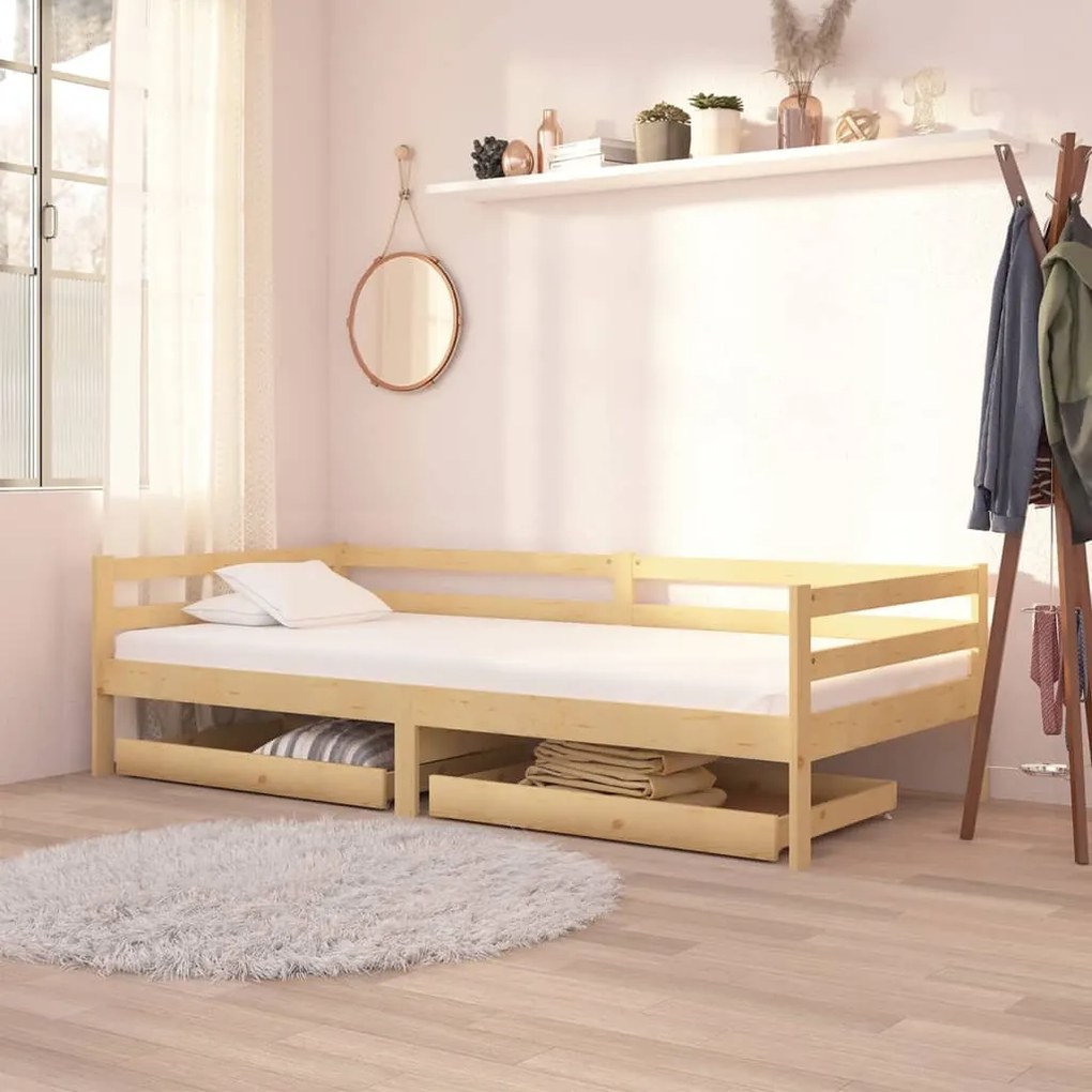 3083674 vidaXL Denní postel se zásuvkami 90 x 200 cm masivní borové dřevo