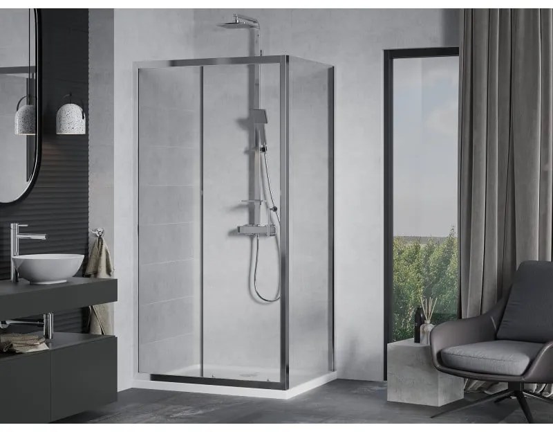 Mexen Apia sprchový kout s posuvnými dveřmi 130 x 90 cm, čiré sklo-chromový profil + sprchová vanička, 840-130-090-01-00-4010