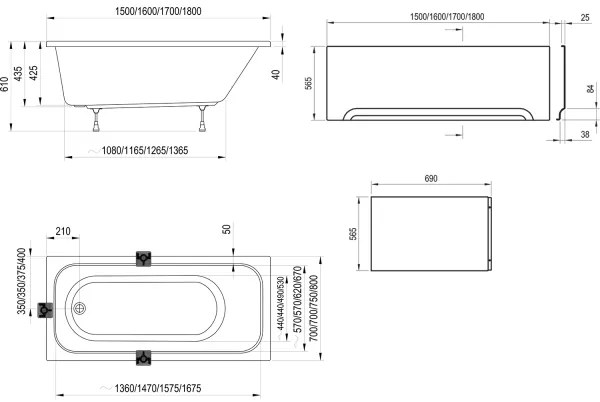 Ravak C741000000 - Vana CHROME 170x75 cm akrylát/bílá