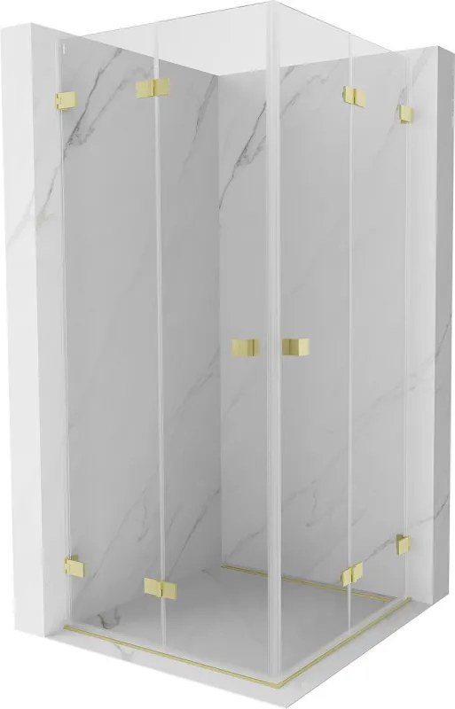 Mexen Lunar-F Duo, skládací sprchový kout 95 x 95 cm, 6mm čiré sklo, zlatý matný profil, 836-095L-095P-55-00
