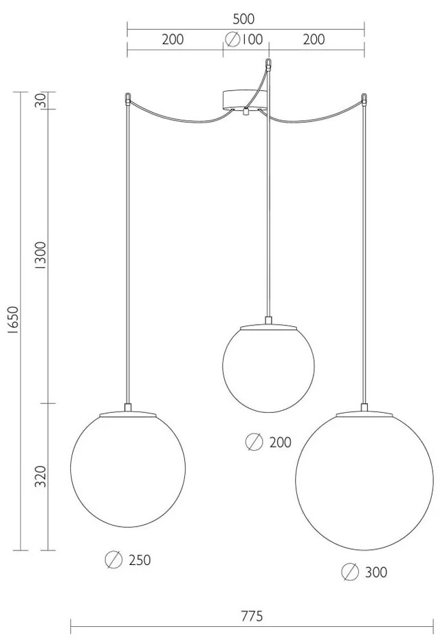 Bílé závěsné svítidlo se 3 stínidly a objímkou ve zlaté barvě Sotto Luce TSUKI