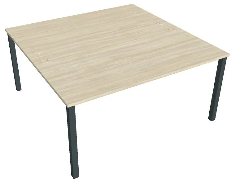 Dvojstůl pracovní rovný 160×160 cm - Hobis Uni USD 1600 Dekor stolové desky: akát, Barva nohou: černá