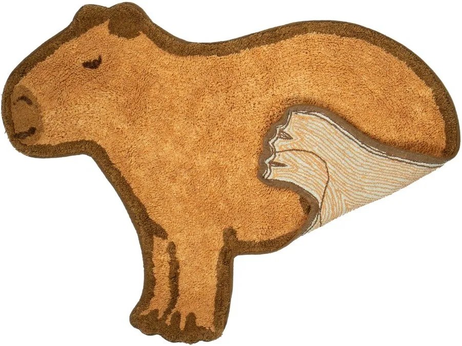 Hnědý bavlněný dětský koberec 52x68 cm Capybara – Sass & Belle