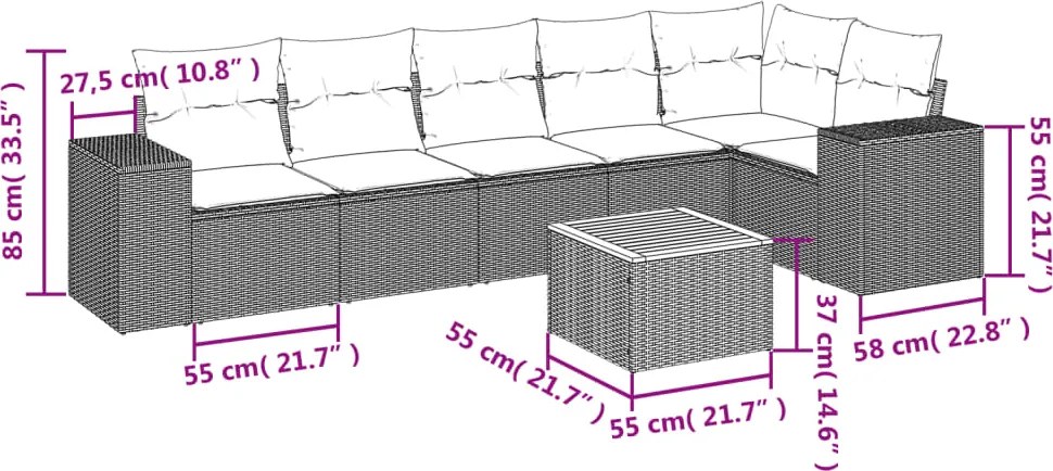7dílná zahradní sedací souprava s poduškami béžová polyratan 3225457