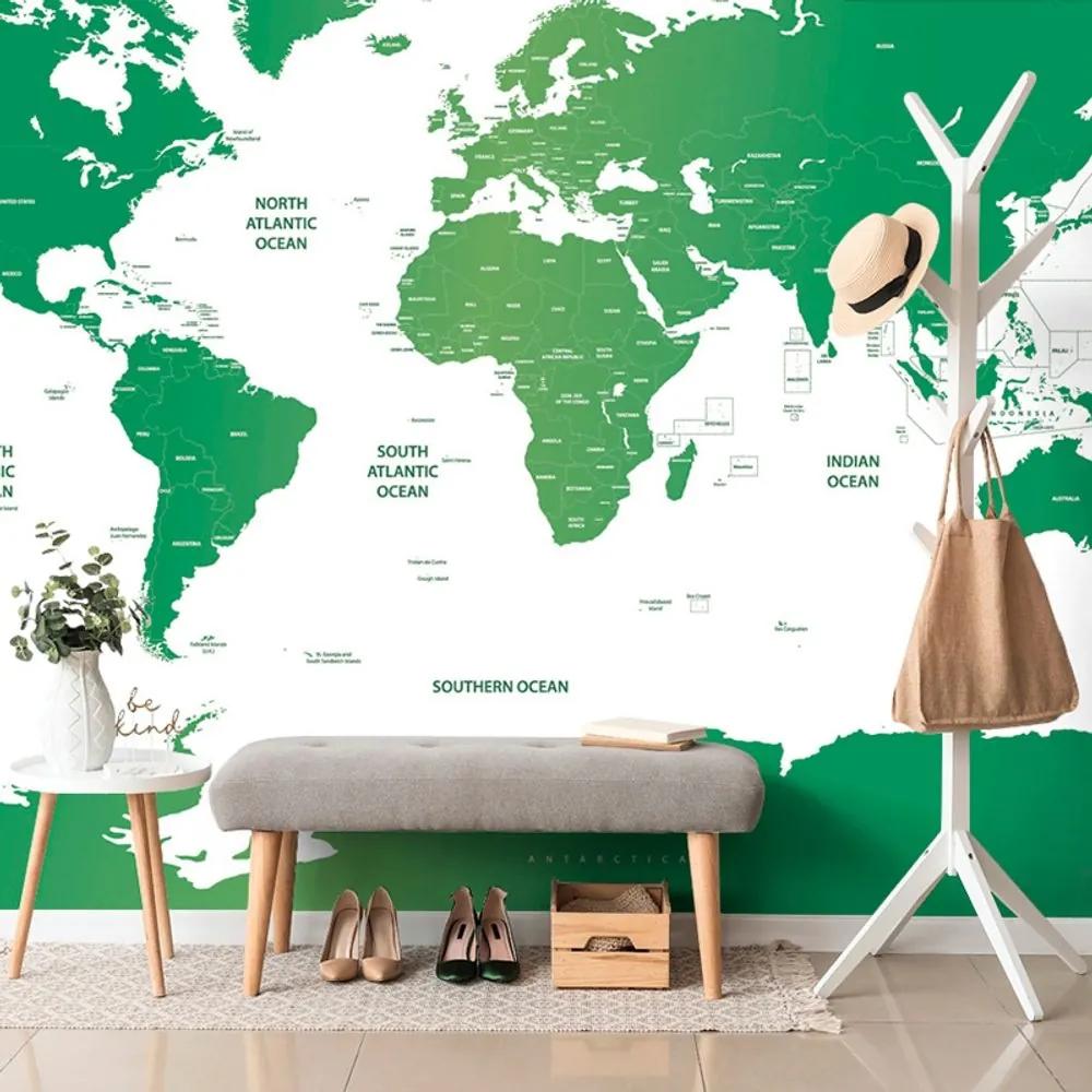 Tapeta mapa světa s jednotlivými státy v zelené barvě - 225x150 cm