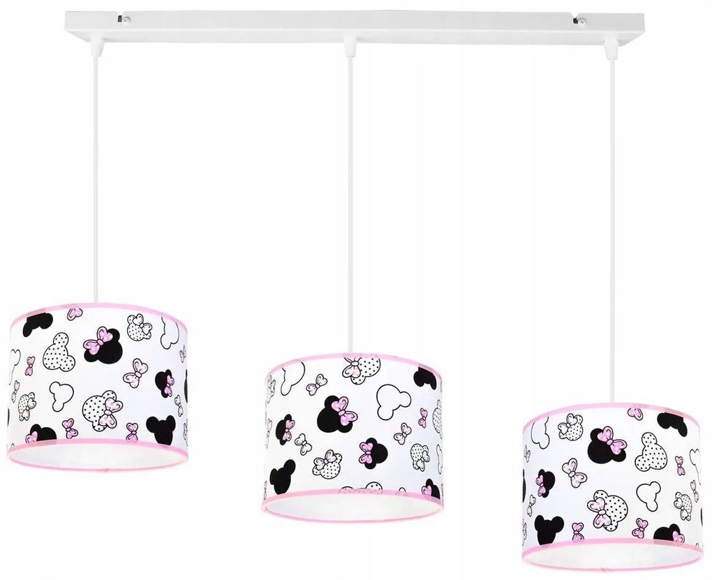 Dětské závěsné svítidlo Minnie, 3x textilní stínítko se vzorem