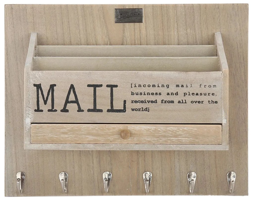 Přírodní box na poštu na zeď s nápisem Mail - 38*30*11 cm