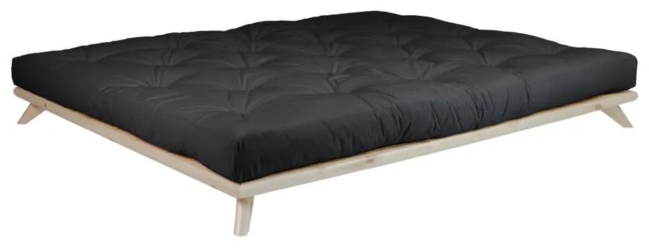 Dvoulůžková postel z borovicového dřeva s matrací Karup Design Senza Double Latex Natural Clear/Black, 160 x 200 cm
