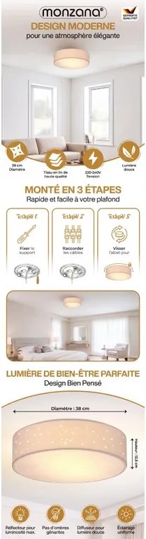 Stropní svítidlo bílý textil Ø38cm hvězdná obloha