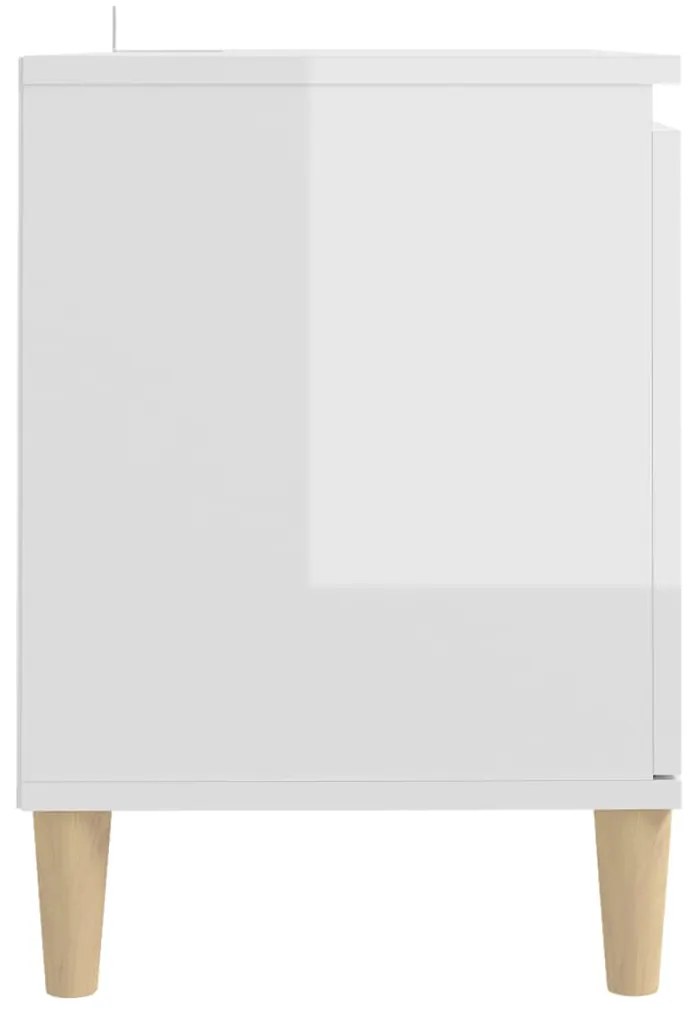 TV skříňka nohy z masivního dřeva bílá lesklá 103,5x35x50 cm - Default Title