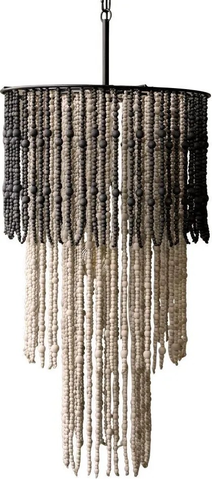 Přírodní stropní světlo s dřevěnými korálky Roellie - Ø 50*90cm/ E27/ 40W