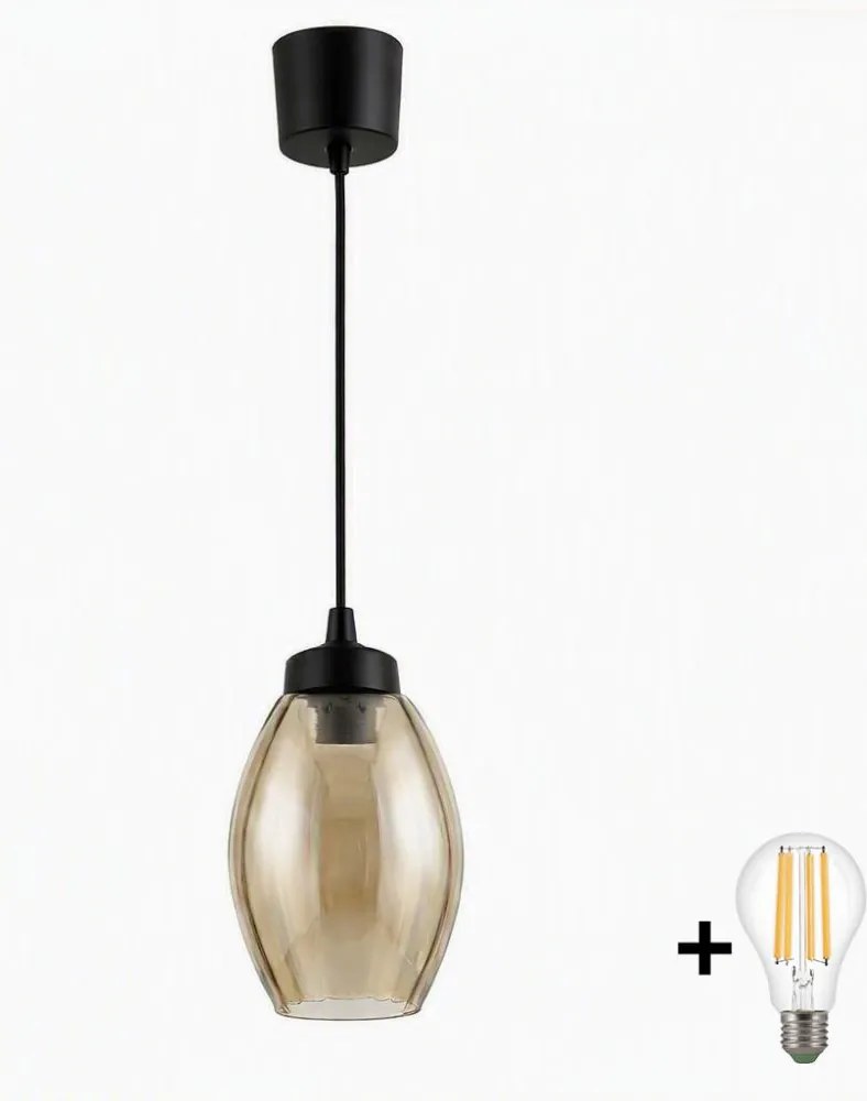 BRILAGI - LED Lustr na lanku R GLASS 1xE27/60W/230V pr. 17 cm černá/kouř béžová