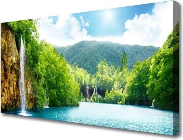 obraz na plátně Canvas s grafikou Hory Les Jezero Příroda 120x60
