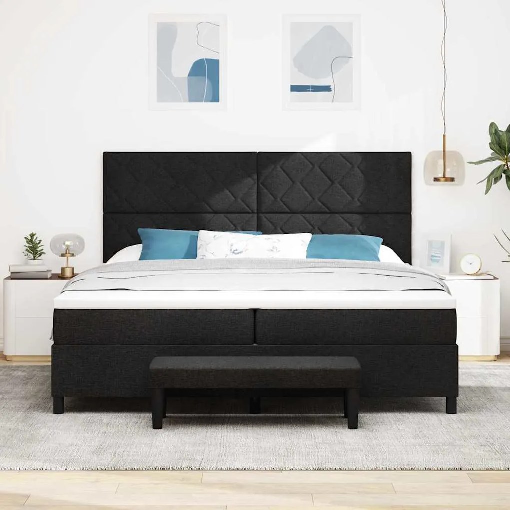 Postel s boxspringem s čelo Černá 200 x 200 cm textil 3344172
