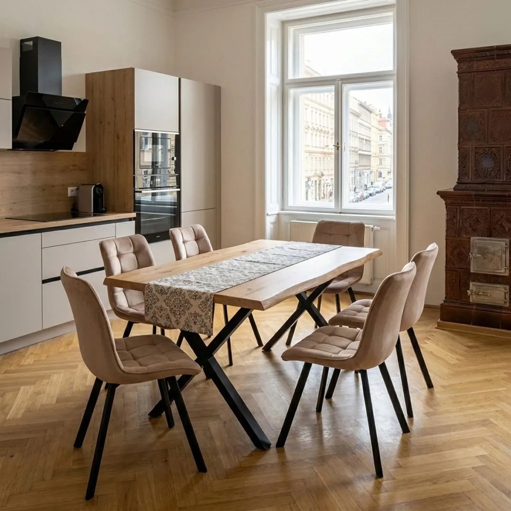 Vikio Jídelní set pro 6 osob 160x90 cm dub noha X béžová židle VJS236-6BE-S