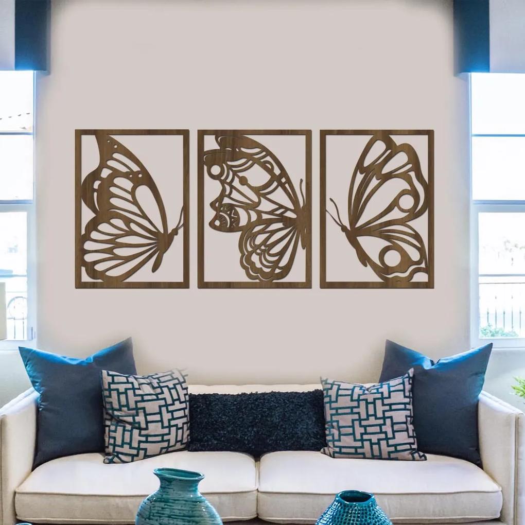 3dílný dřevěný obraz MOTÝLŮ Barevný vzor: Černá, Rozměry (cm): 60x28