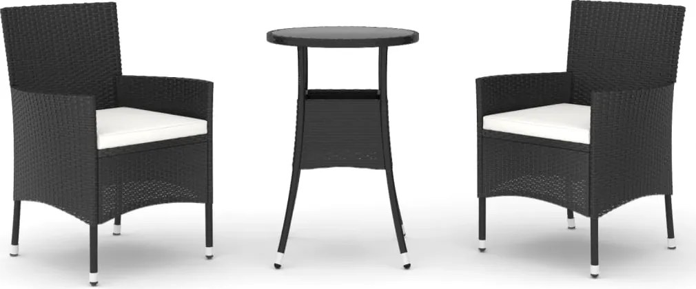 3dílný zahradní bistro set s poduškami černý polyratan 3187414