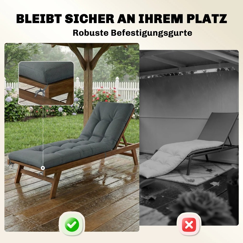 Outsunny Polštářek z palety Odnímatelný sedák s upevňovacími popruhy Polštářek z palety pro většinu lehátek 198x65x13cm Tmavě šedý