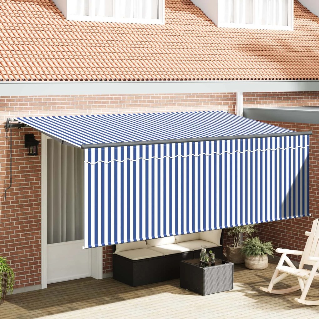 Stahovací markýza Modrá a bílá 350 x 200 cm Polyester a hliník 3329636