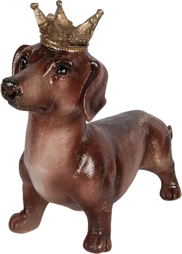 Hnědá dekorace jezevčík s korunkou Dachshund - 35*14*28 cm