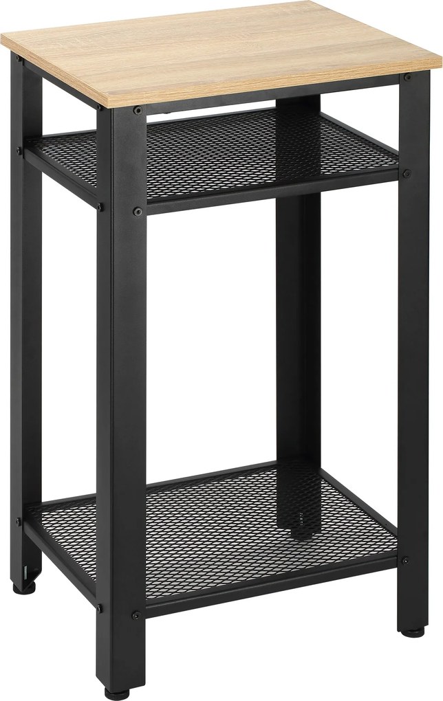 HOMCOM Stolek v industriálním stylu s 2 kovovými policemi a nastavitelnými nožkami, 45x35x75 cm, dub a černá | Aosom