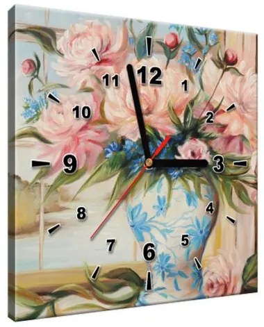 Tištěný obraz s hodinami Barevné květiny ve váze 30x30cm ZP2738A_1AI