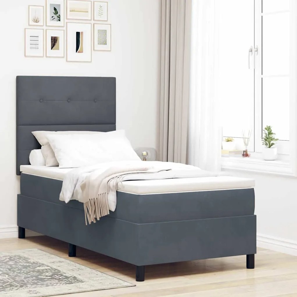 Postel s boxspringem s čelo Tmavě šedá 90 x 190 cm samet 3339801
