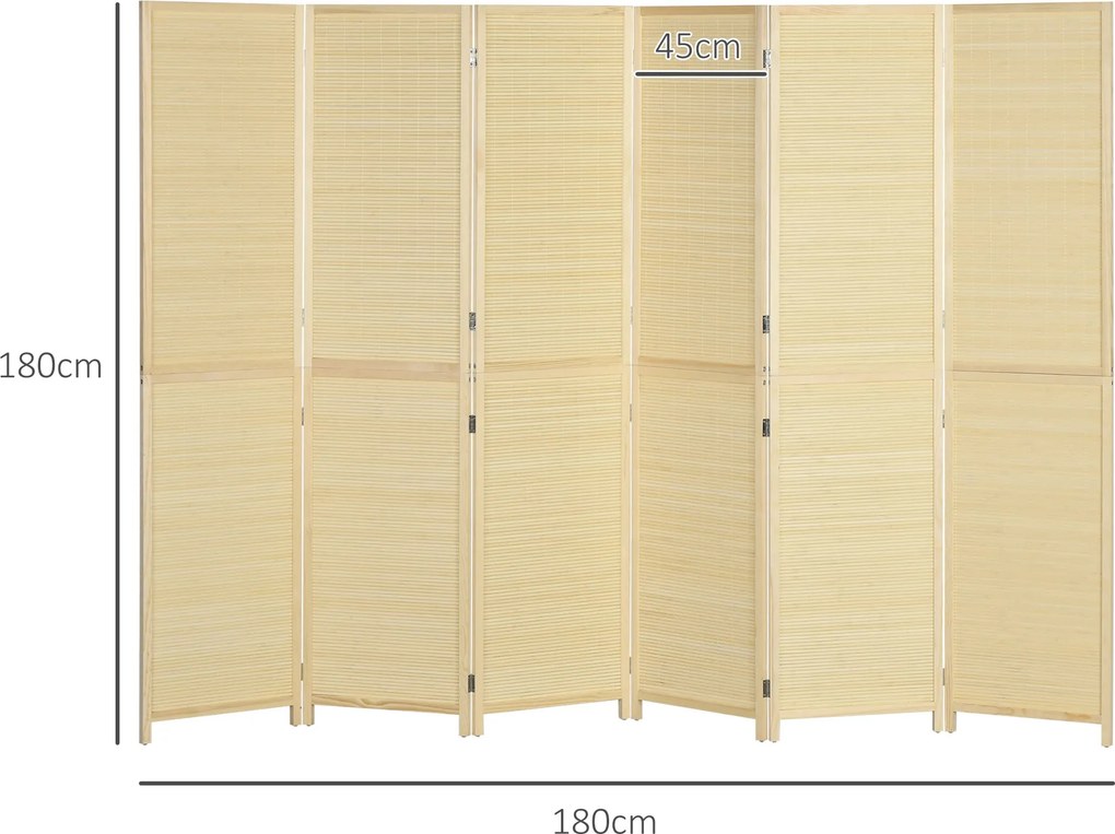 HOMCOM Bambusový pokojový paravan 6 panelů 270 x 180 cm skládací dělicí stěna - Přírodní | Aosom