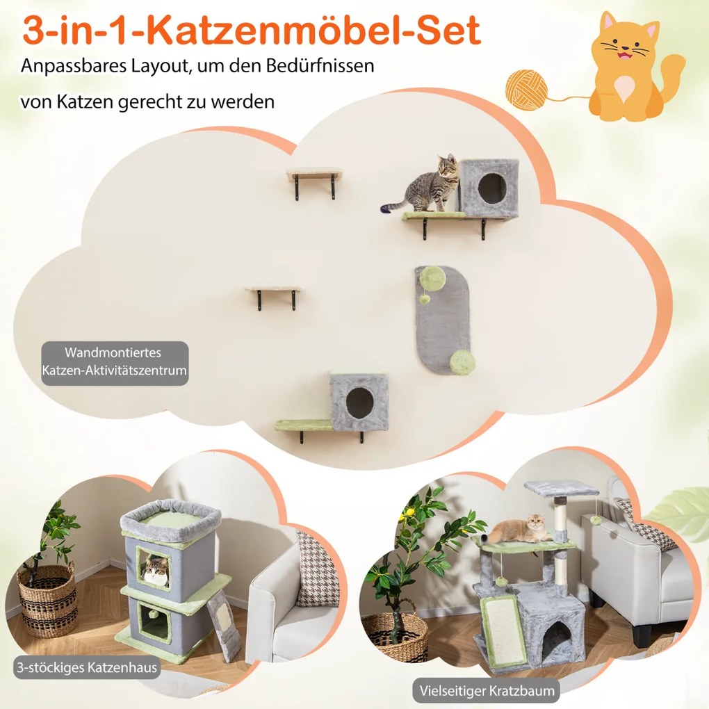 Costway 3-in-1 Sada kočičího nábytku Centrum pro kočky s domečkem pro kočky