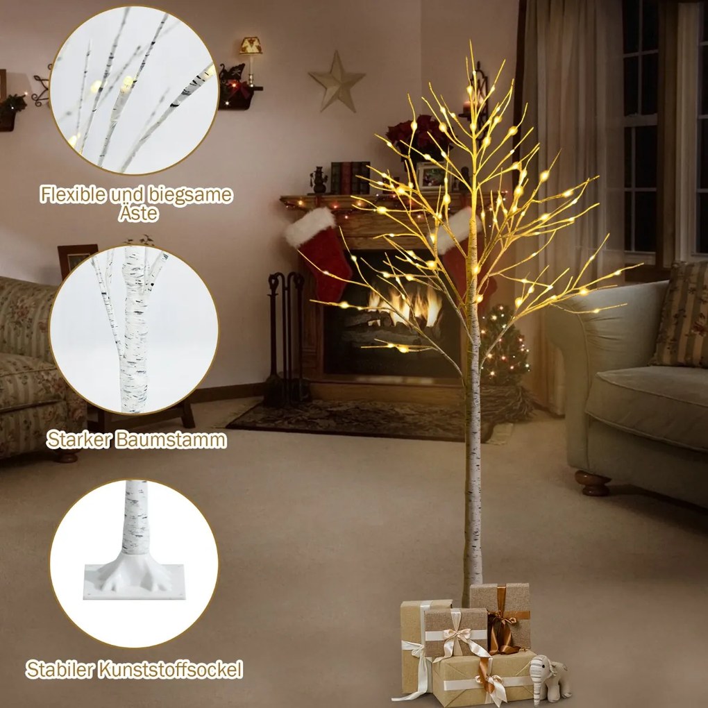 Costway 150 cm LED světelný strom bříza s teplými bílými LED světly