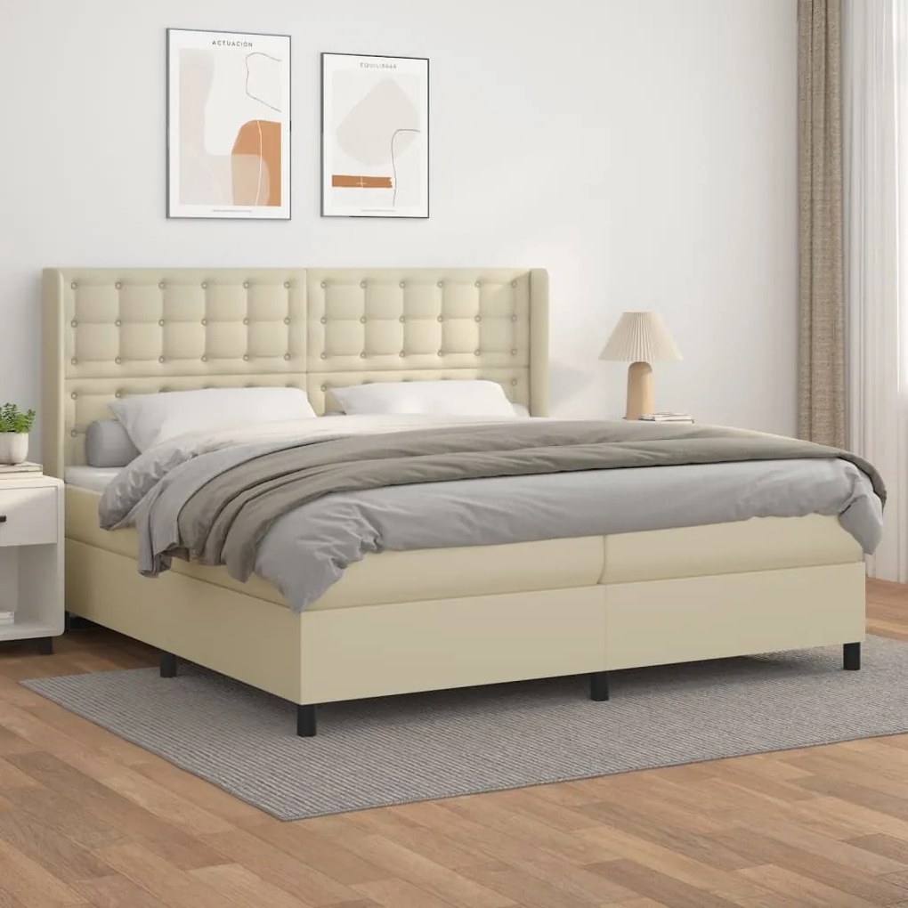 Box spring postel s matrací krémová 200x200 cm umělá kůže 3132521