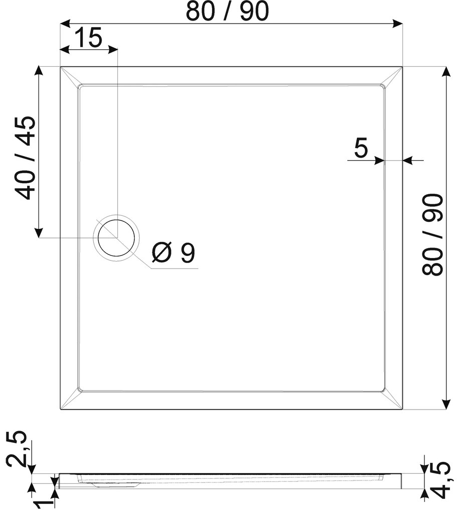 Novoterm Čtvercová akrylátová sprchová vanička NV-David 90x90 nízká, černá