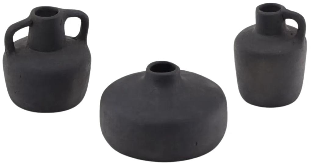 OnaDnes -20% Set tří černých váz Kave Home Sofra 6/8/8 cm