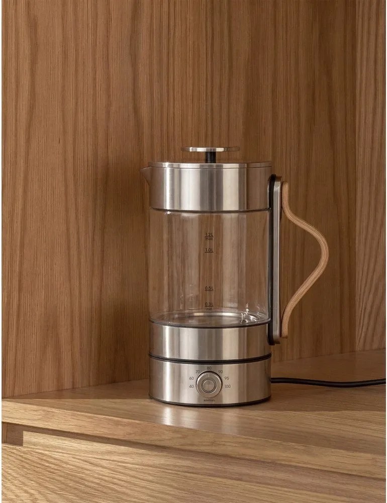 Skleněná rychlovarná konvice ve stříbrné barvě 1,2 l Emma – Stelton