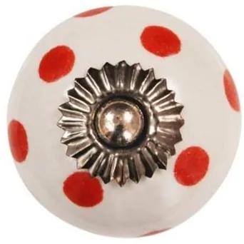 La finesse Porcelánová úchytka Red dots, červená barva, porcelán 40 mm