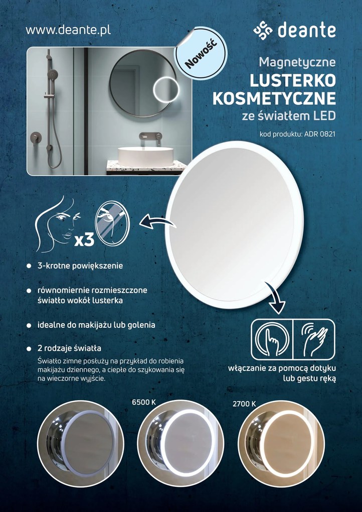 Deante Kosmetické zrcátko Round magnetické, LED osvětlení - ADR 0821