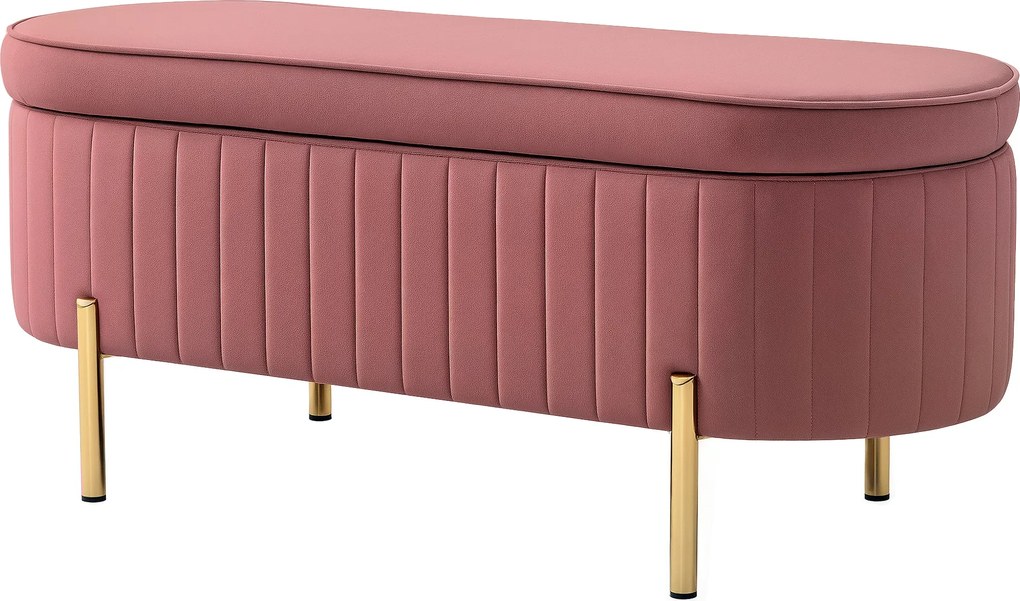 HOMCOM Potažená sametem lavice na konci postele se zlatými nohami, 108x44x43,5 cm, Růžová | Aosom