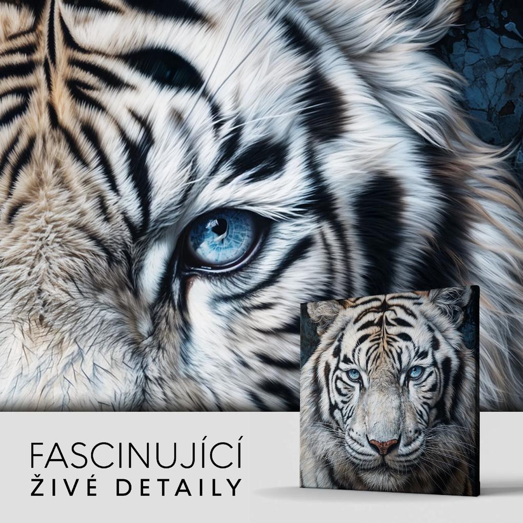 Obraz na plátně - Bílý Tygr, Ledový pohled, Makro portrét, Králové divočiny FeelHappy.cz Velikost obrazu: 60 x 60 cm