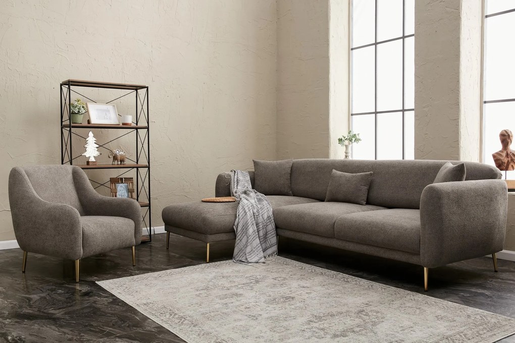 HANAH HOME Rohová pohovka SIMENA šedá levá 266 cm 825BLC2835