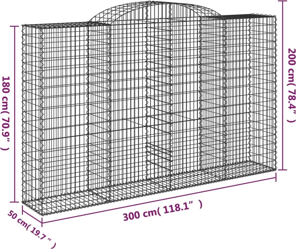 Klenuté gabionové koše 2 ks 300x50x180/200cm pozinkované železo 3146773