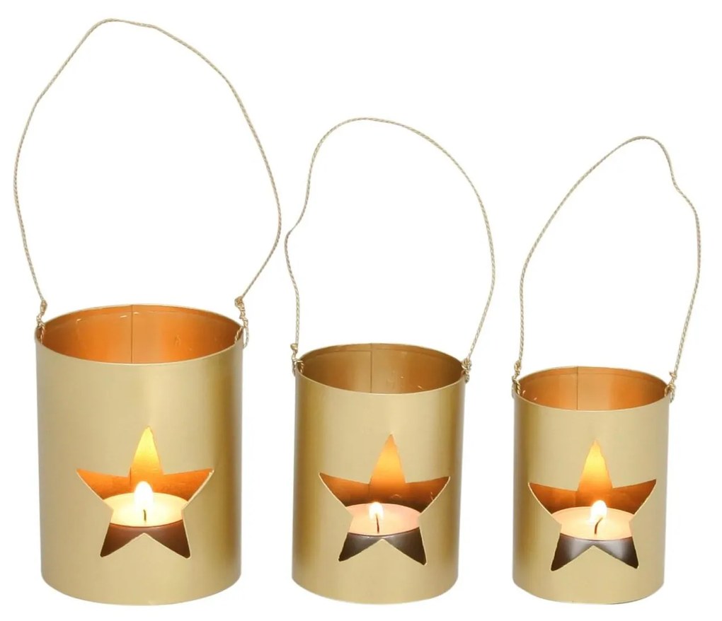 Krasilnikoff Kovový svícen Stars Gold - set 3ks, zlatá barva, kov