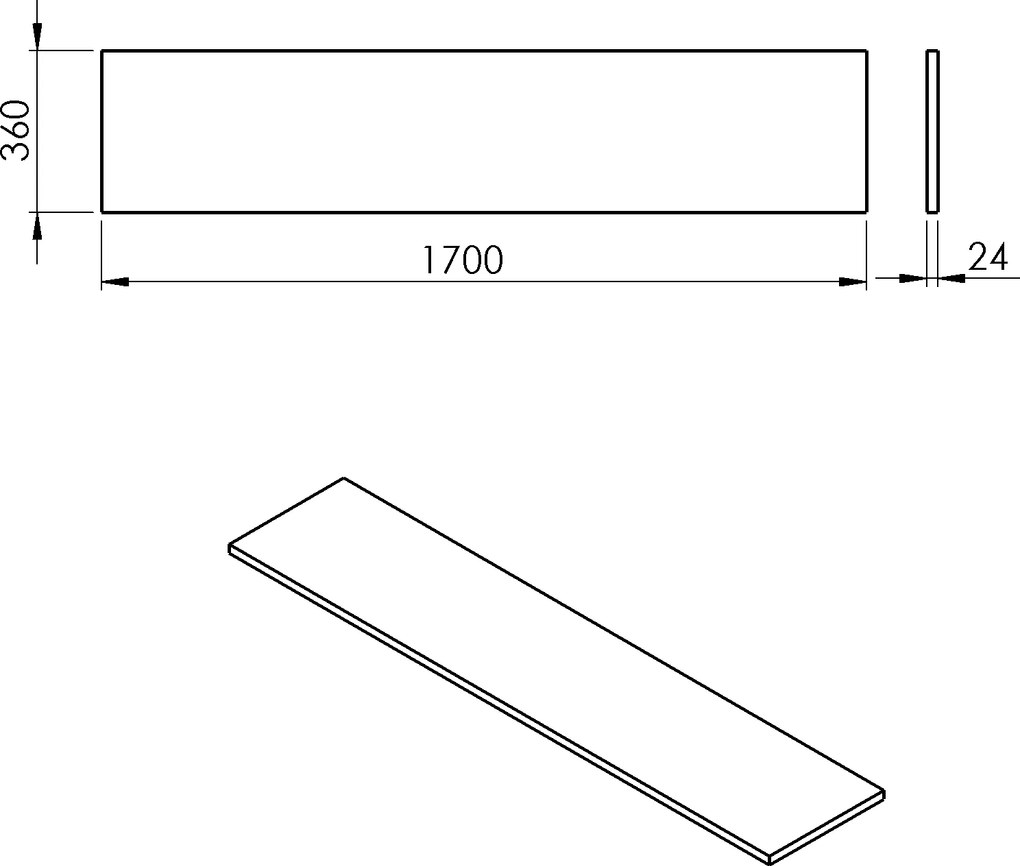 Sapho PLATO deska Rockstone 1700 x 24 x 360 mm bílá mat PL176-0101