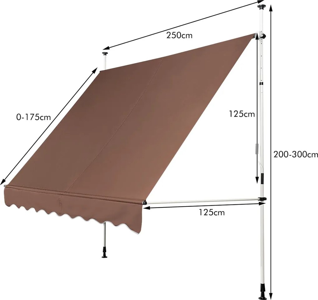 Costway 250 cm široká příchytná markýza bez vrtání, balkonová