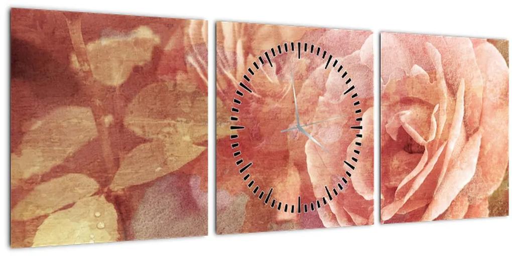 Obraz růží (s hodinami) (90x30 cm)
