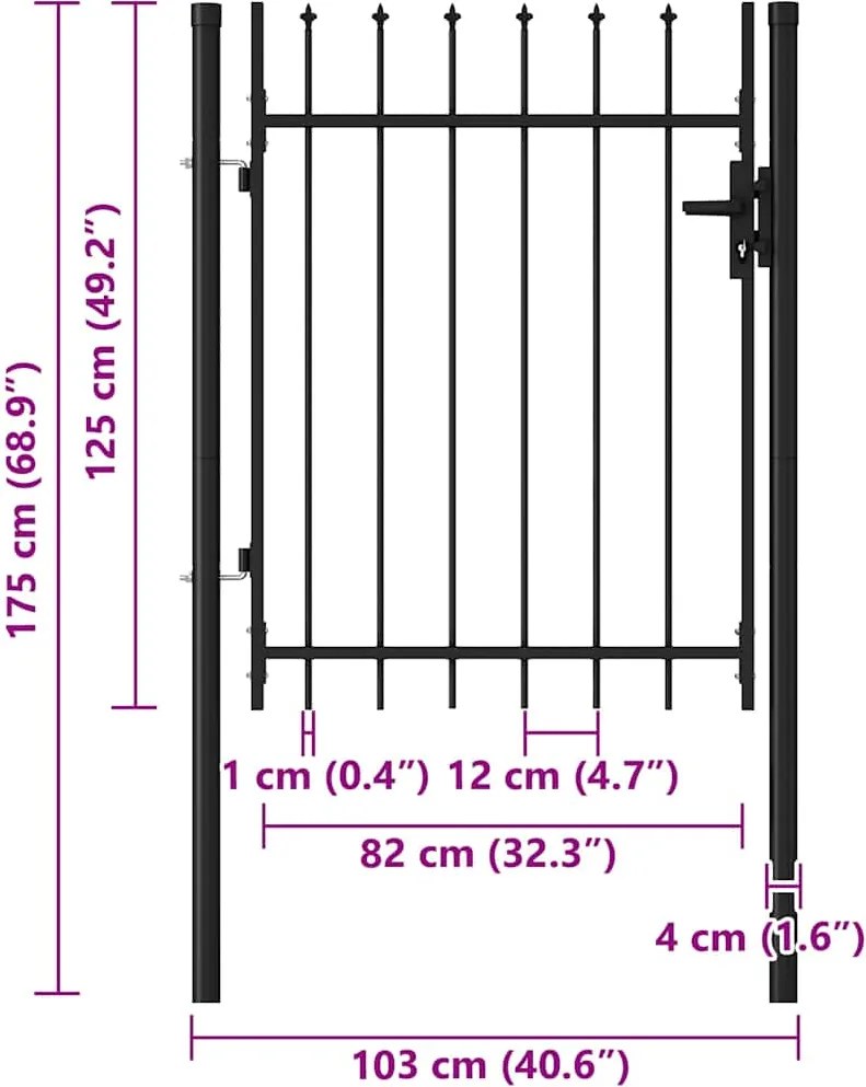 Zahradní branka s hroty ocelová 1 x 1,2 m černá 146033