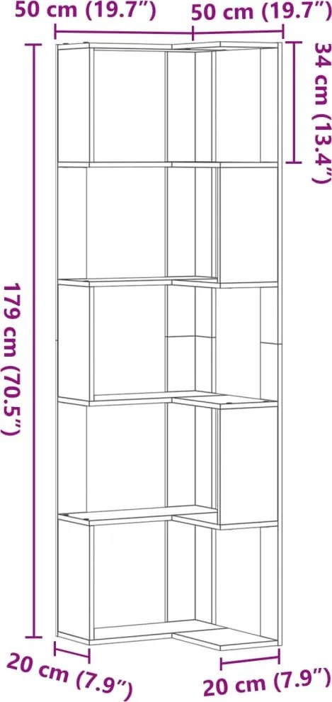 vidaXL Rohová 5patrová knihovna 50 x 50 x 179 cm kompozit [852582] Barva: dub sonoma