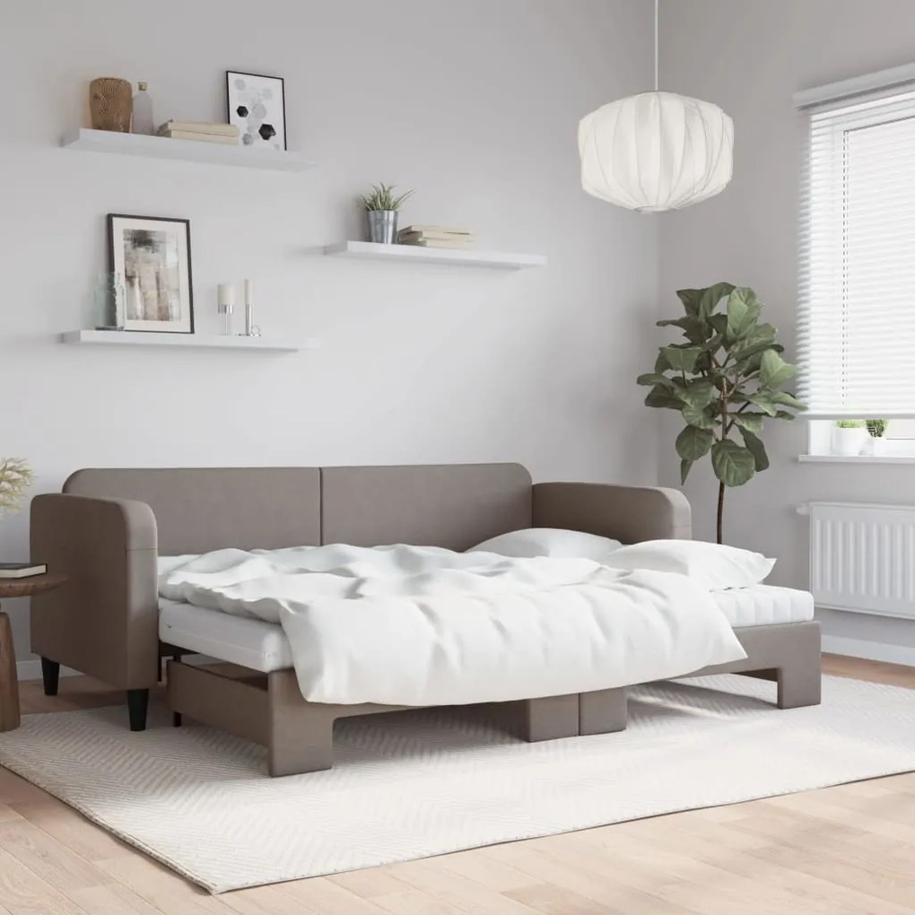 Válenda s přistýlkou a matracemi taupe 80 x 200 cm textil 3196832