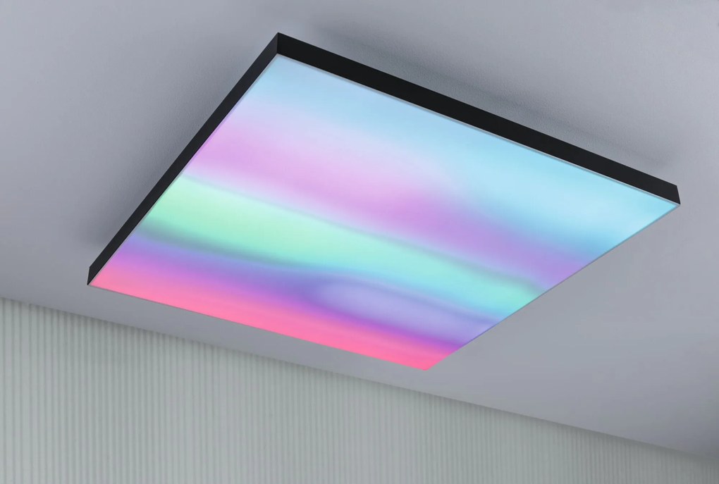 Paulmann 79909 Velora, černý subtilní stropní LED panel Rainbow dynamic RGBW, 31W LED 3000-6500K, 59x59cm, dálkové ovládání