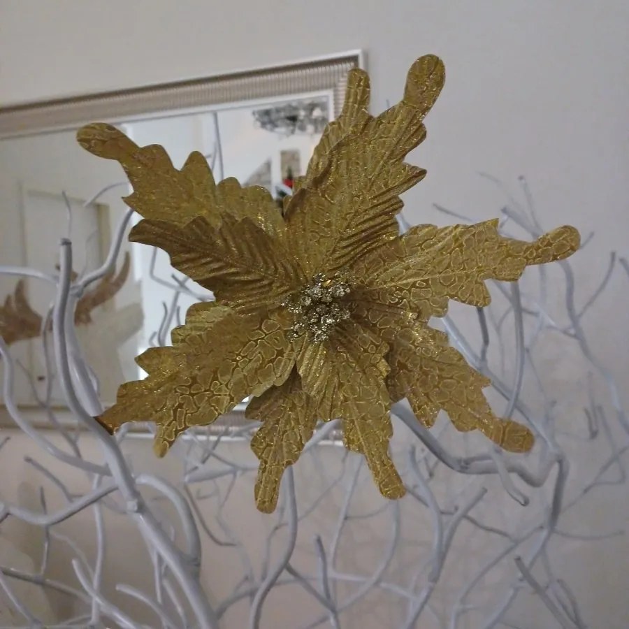 Dekorace umělý květ zlatá, 29 cm