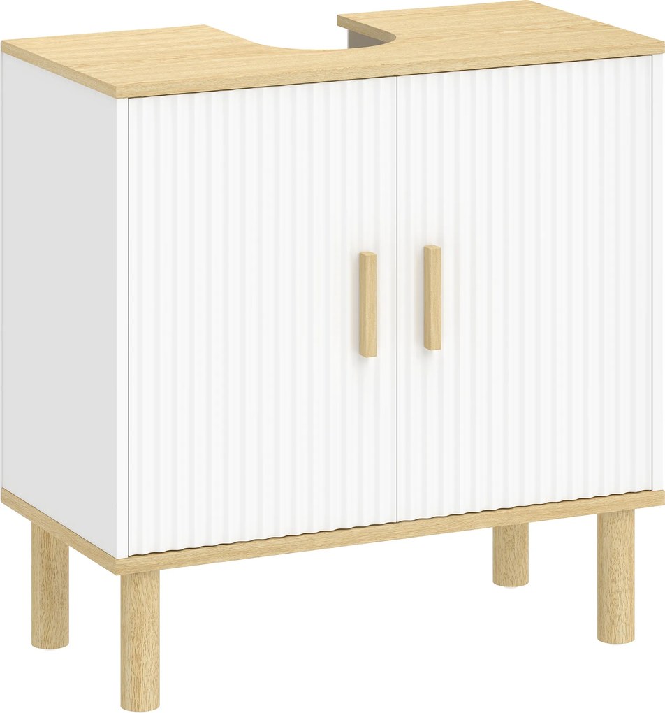 HOMCOM skříňka pod umyvadlo s nastavitelnou policí Skříňka pro závěsná umyvadla s rýhovanými dveřmi 60x30x61 cm Bílá